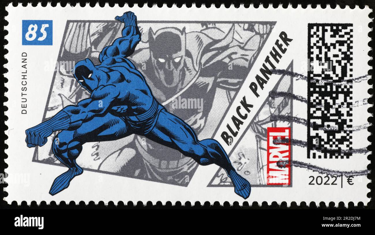Superhero Black Panther on german postage stamp Stock Photo - Alamy
