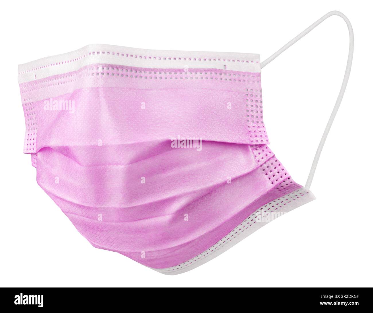 Pink medical protective face or surgical earloop mask isolated on white ...