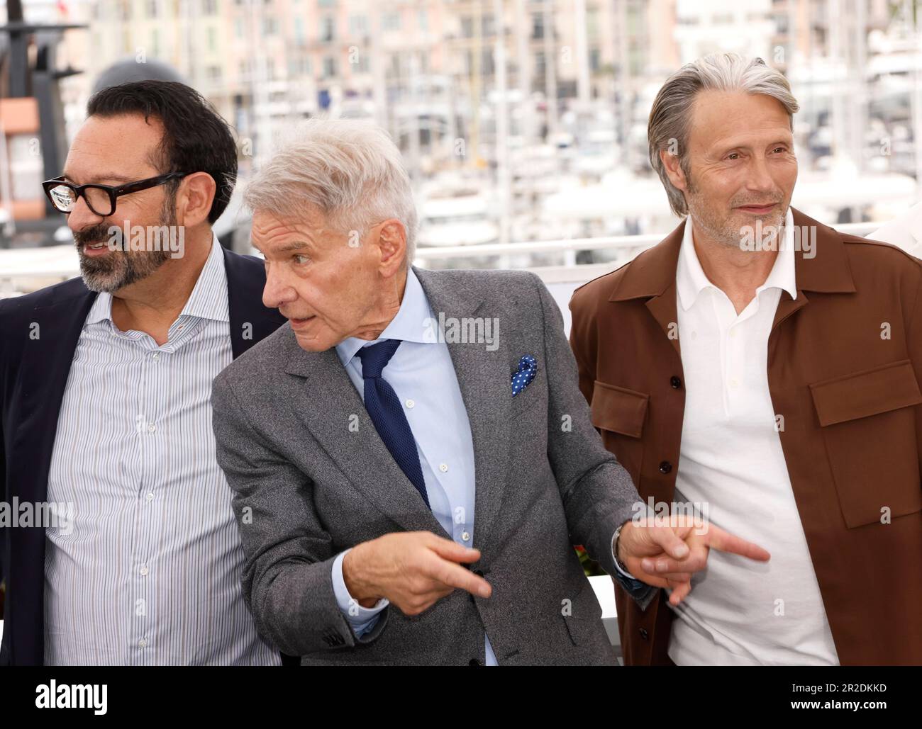 Director James Mangold, from left, Harrison Ford, and Mads Mikkelsen ...