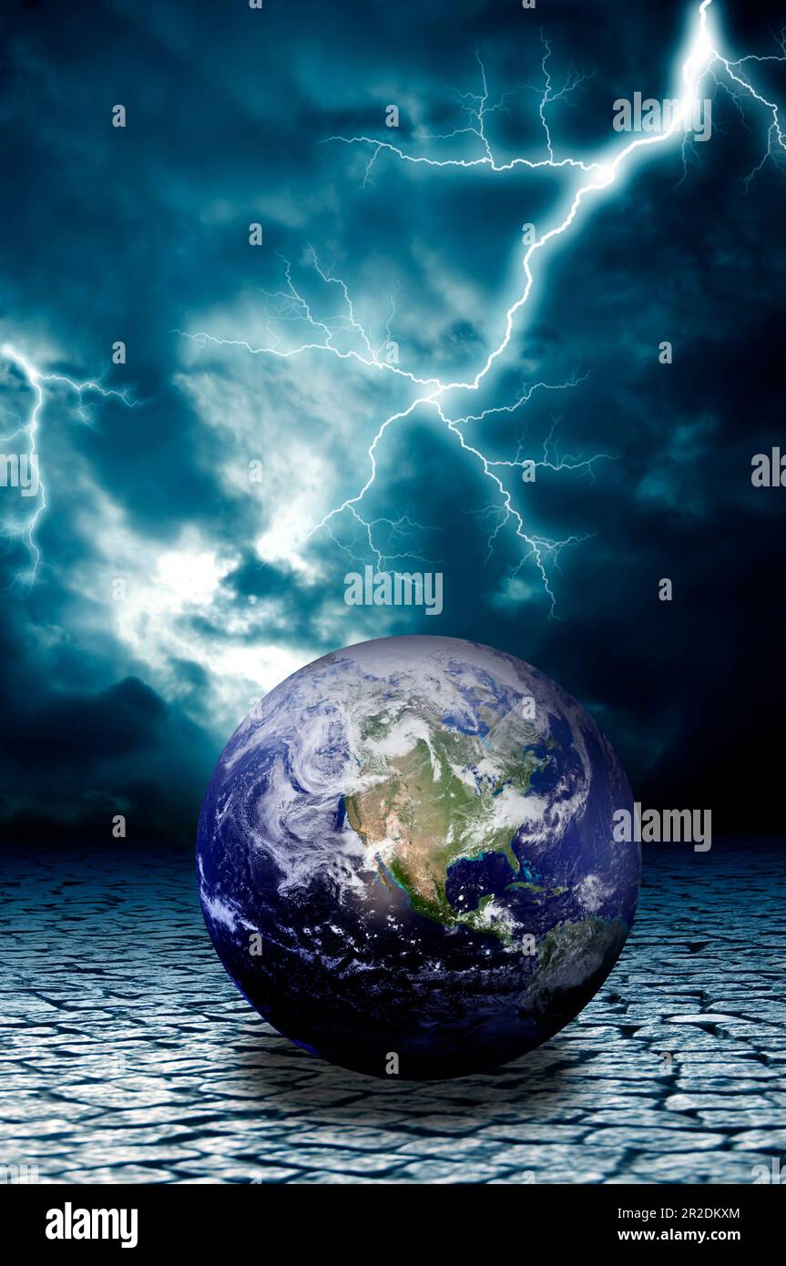 planet Earth and dramatic weather conditions, concept for global ...
