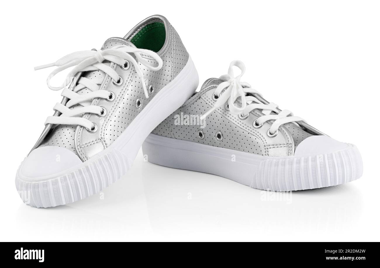 Silver sneakers isolated on white background with clipping path. Full ...