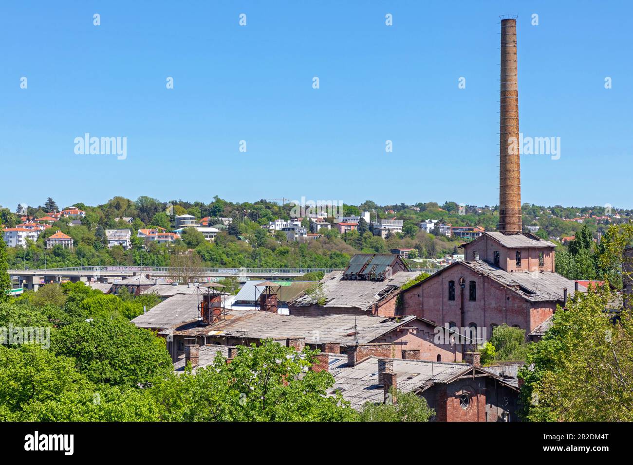 Tall Bricks Chimney at Abandoned Factory Old Industrial Complex Stock ...