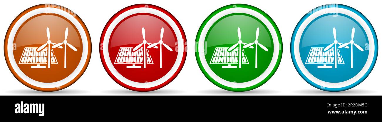 Wind and solar energy, renewables glossy icons, set of modern design ...