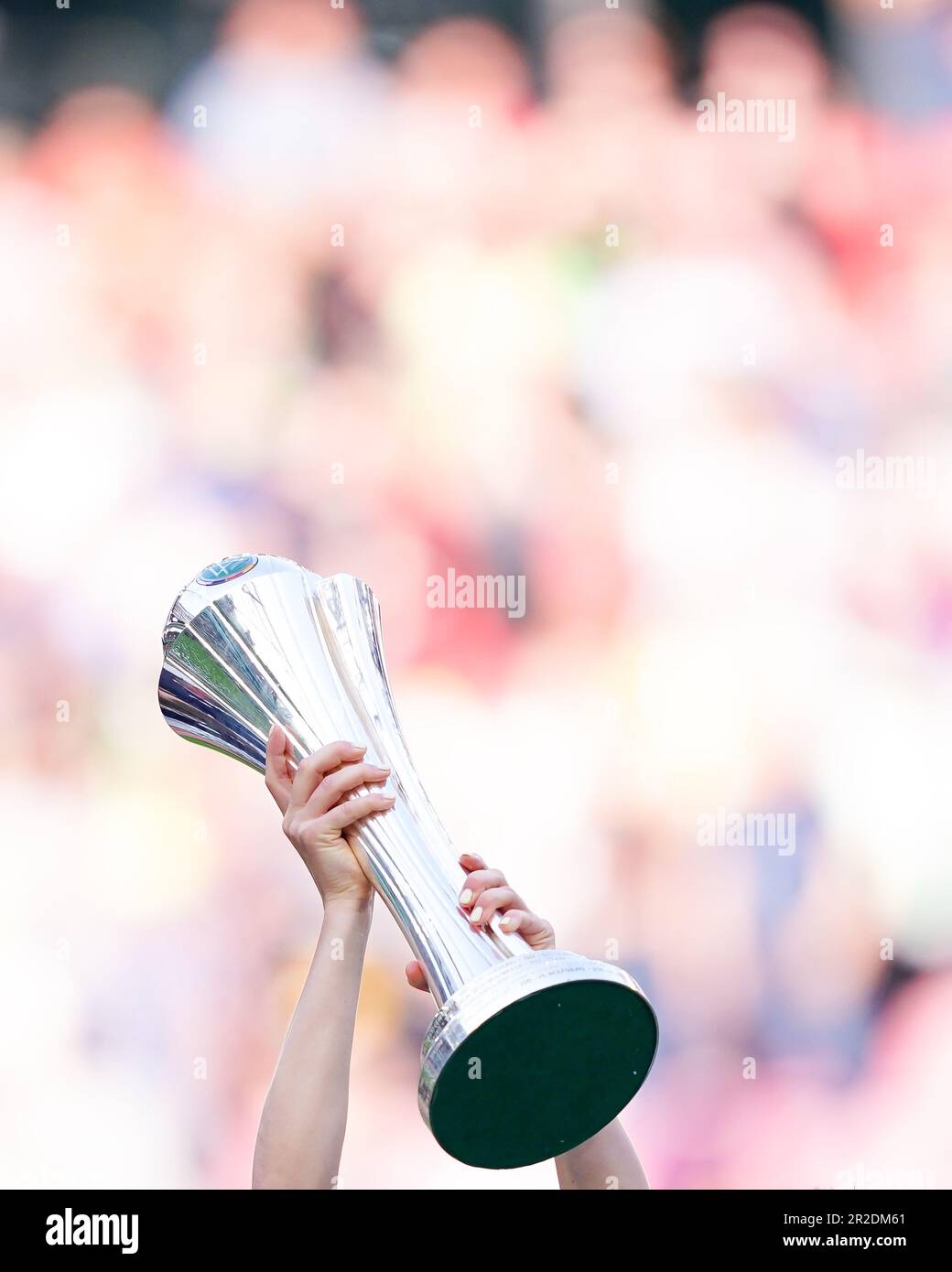 Cologne, Germany. 18th May, 2023. "DFB Pokal" trophy gets lifted during ...