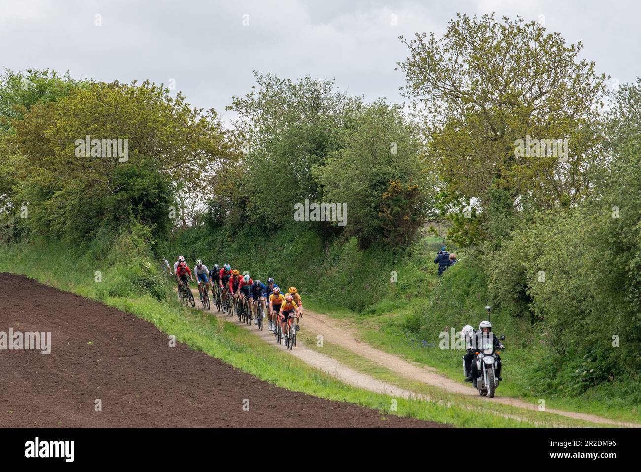 The race leaders exit a wooded section on Ribin 15 in the Tro Bro Leon ...
