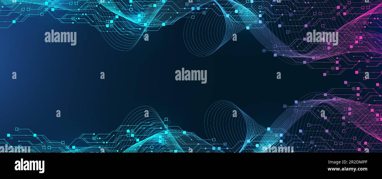 Quantum computer technologies concept. Futuristic blue circuit board background vector. Modern ...