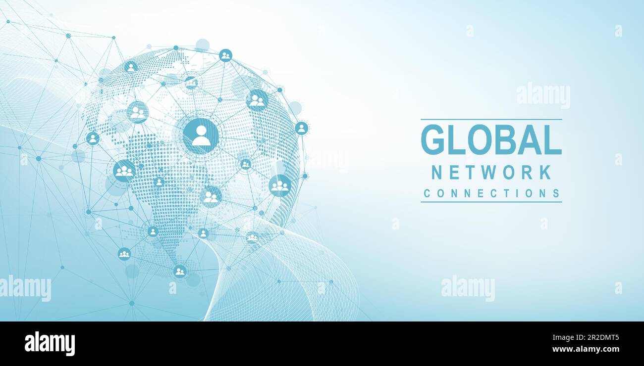 Global network connection concept. Big data visualization. Social network communication in the ...