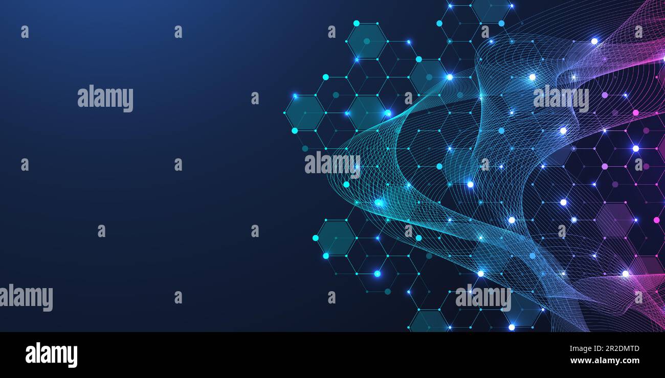Technology abstract lines and dots connect background with hexagons. Hexagons connection digital ...