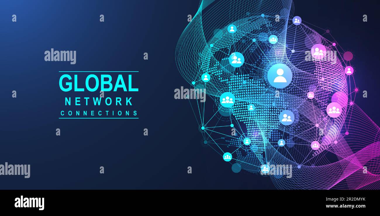 Global network connection concept. Big data visualization. Social network communication in the ...