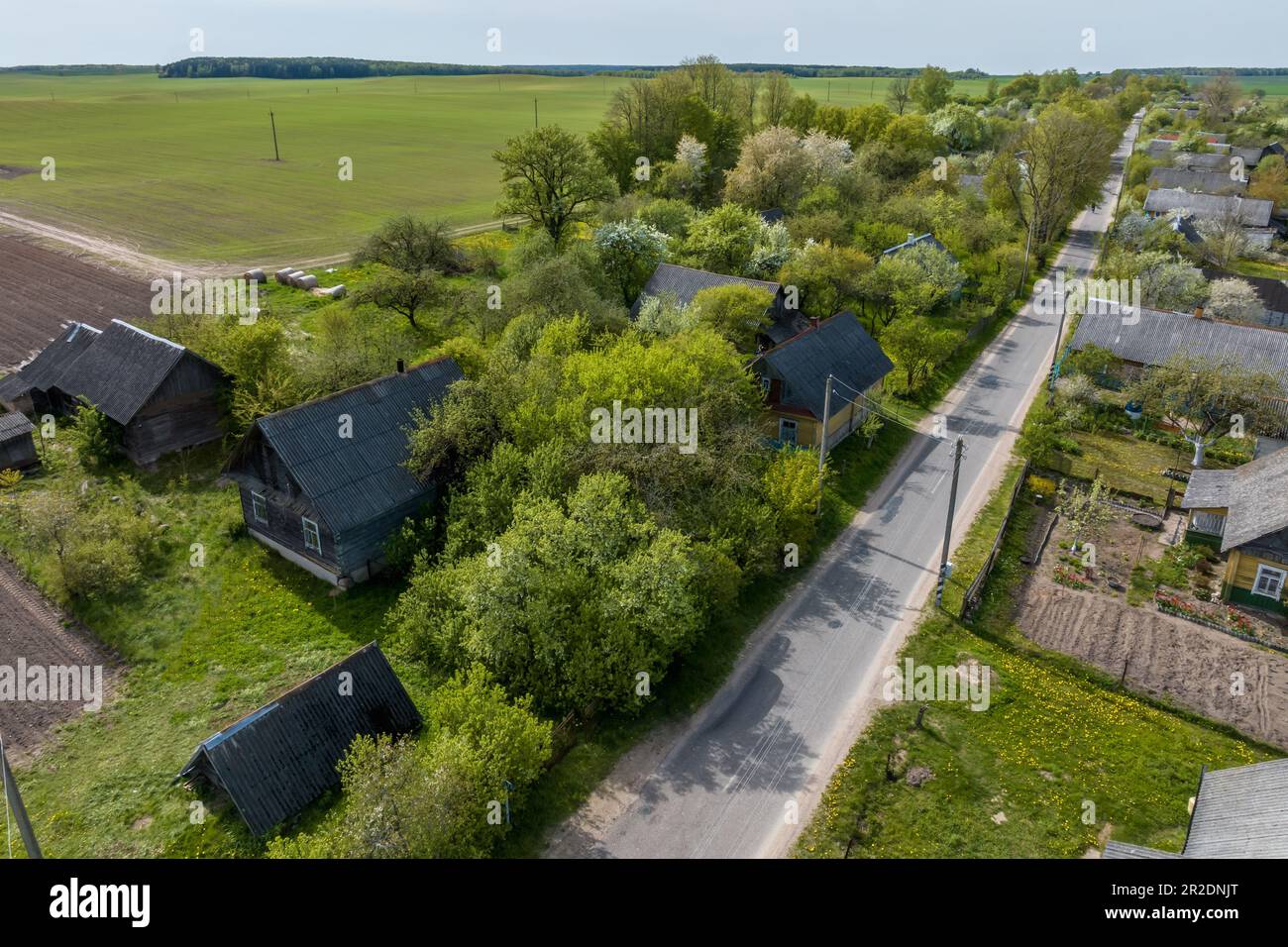 panoramic aerial view of private development with country houses or eco ...