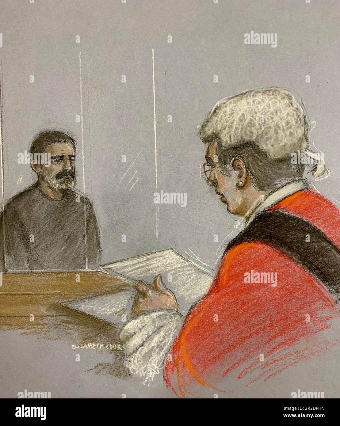 Court artist sketch by Elizabeth Cook of Timothy Schofield, the brother ...