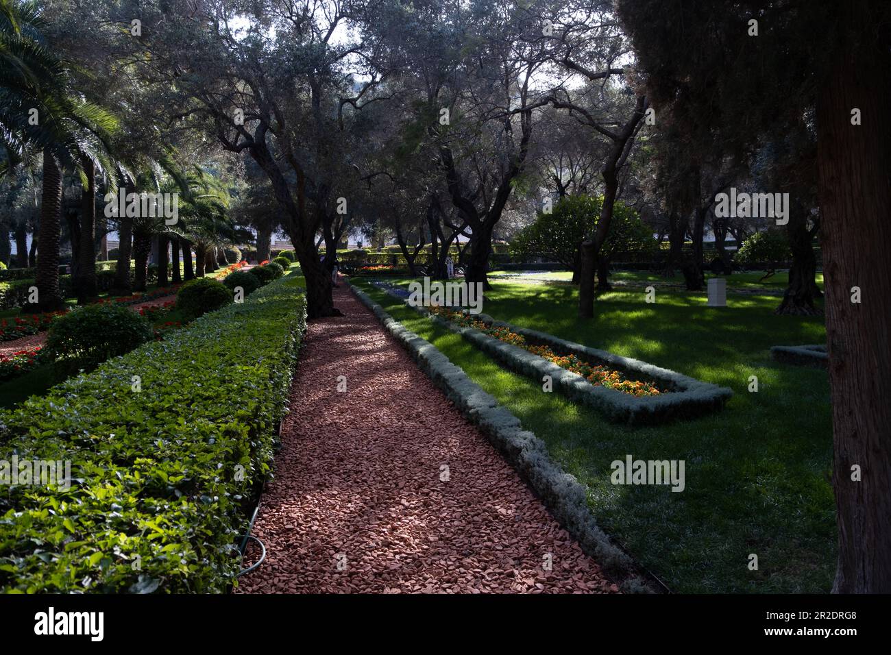 Path in Bahai Gardens on the slopes of Carmel Mountain in Haifa, Israel ...