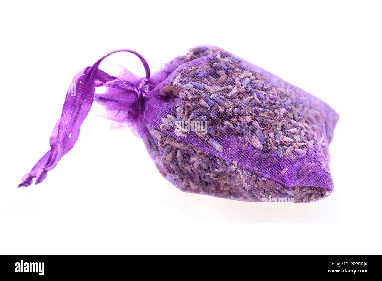 small violet bag with lavender isolated on the white background Stock ...