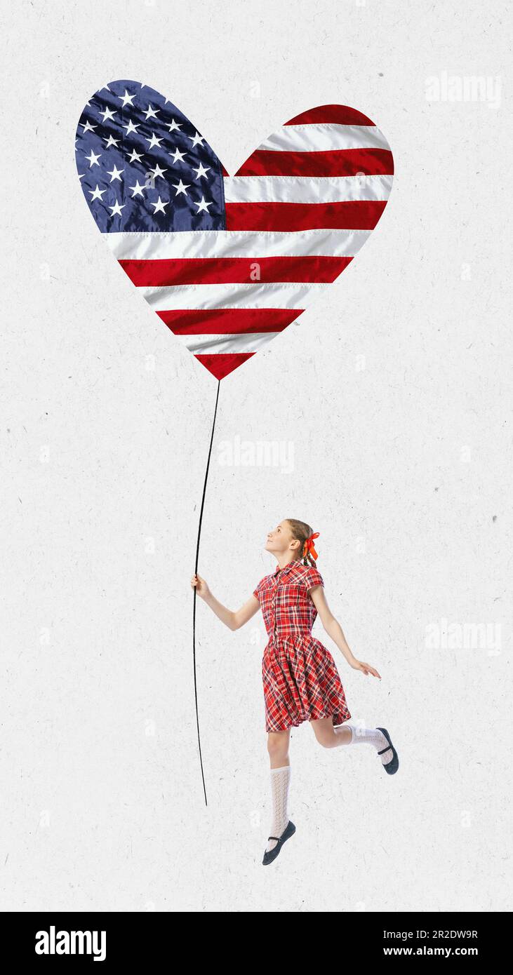 Contemporary art collage with woman with ballon in usa symbolism ...