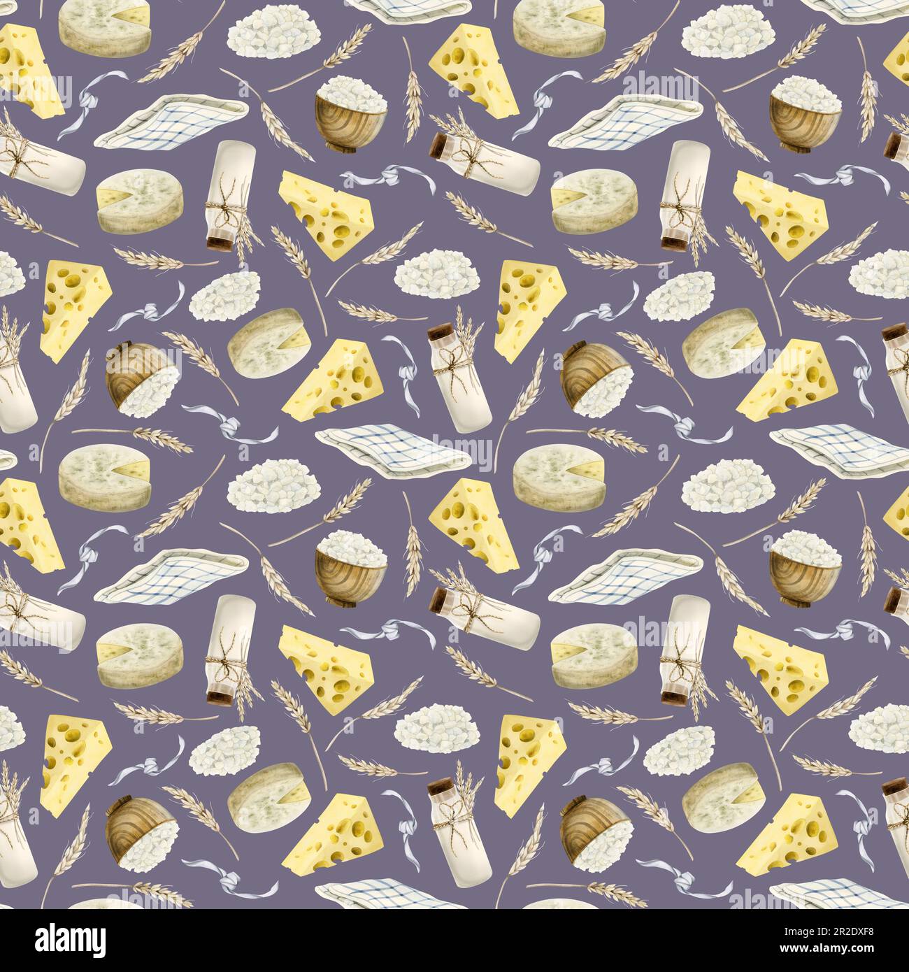 Pastel purple milk and cheese seamless pattern with dairy products ...