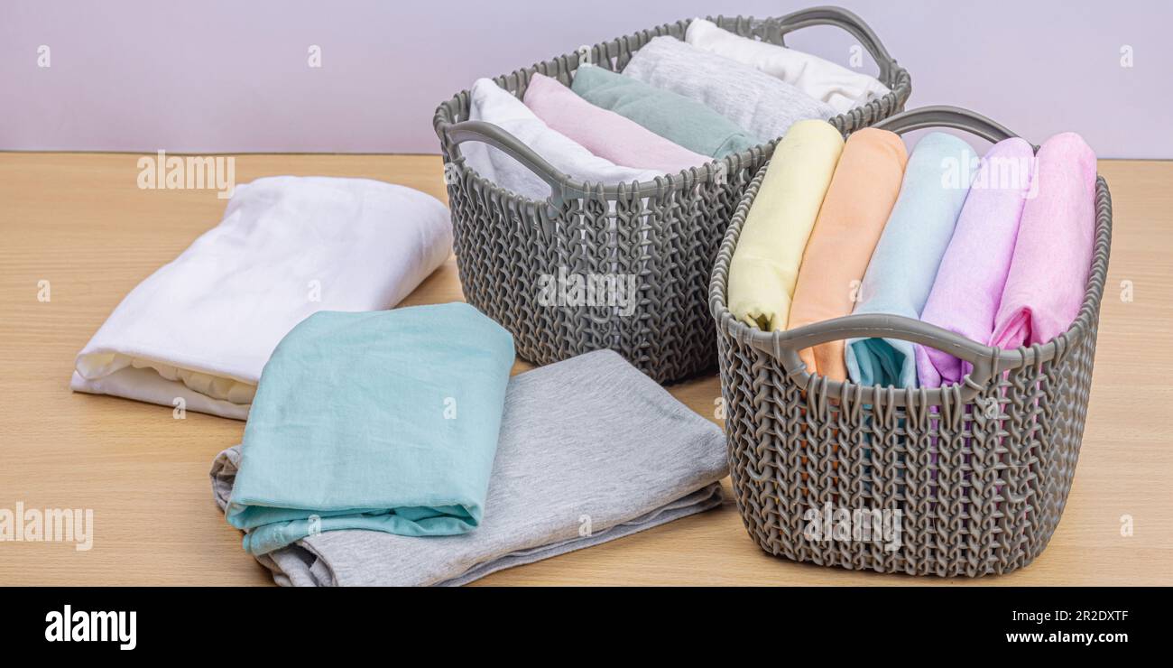 Vertical storage of clothing in the baskets. Spring closet cleaning ...