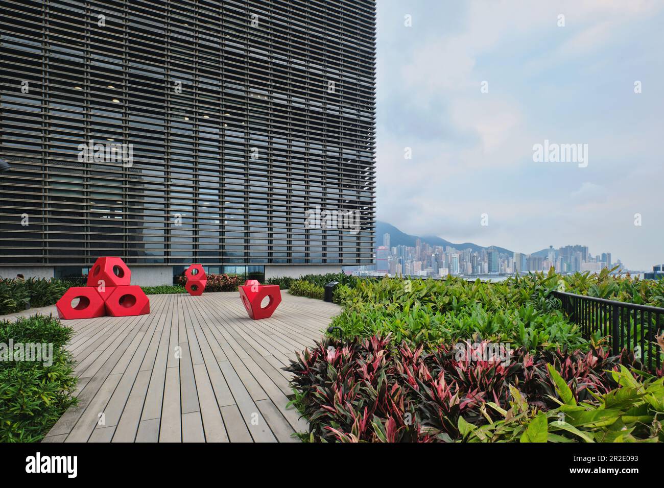 Hong Kong, China - April 10 2023: "M Plus Museum" terrace deck and red ...