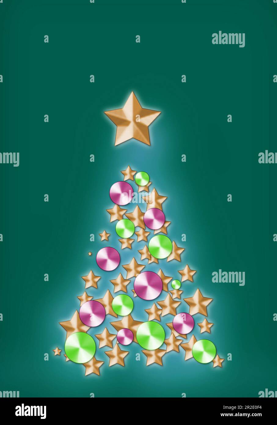 color christmas tree with stars and balls Stock Photo - Alamy
