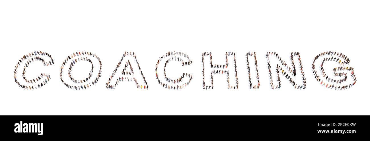 Concept conceptual large community of people forming the word COACHING ...