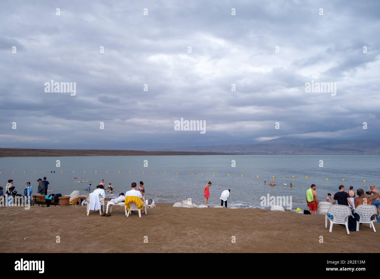 Dead Sea, Southern District, Israel - 11 April, 2023.Tourists enjoying ...