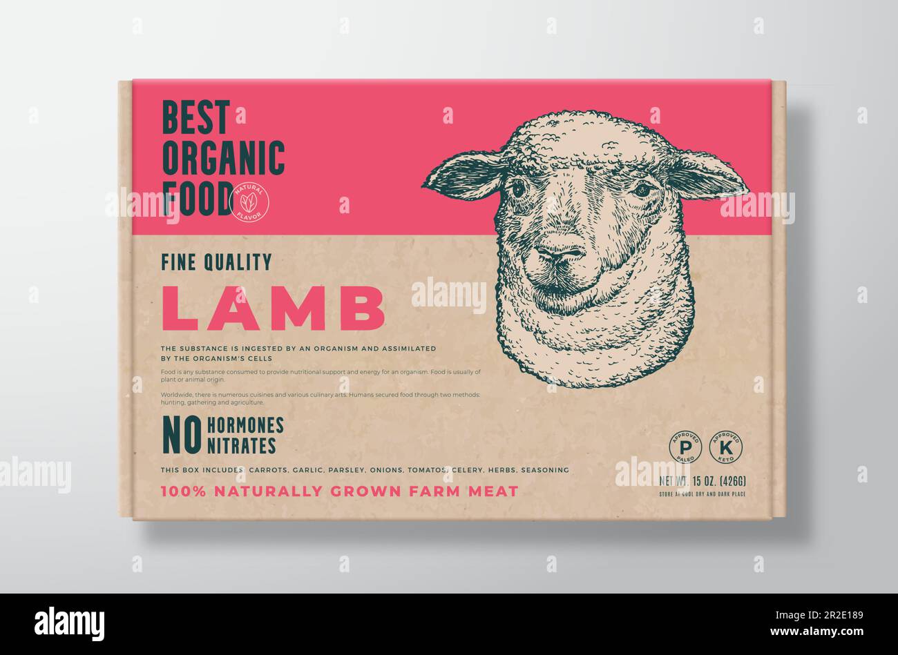 Organic Lamb Meat Vector Food Packaging Label Design on a Craft ...