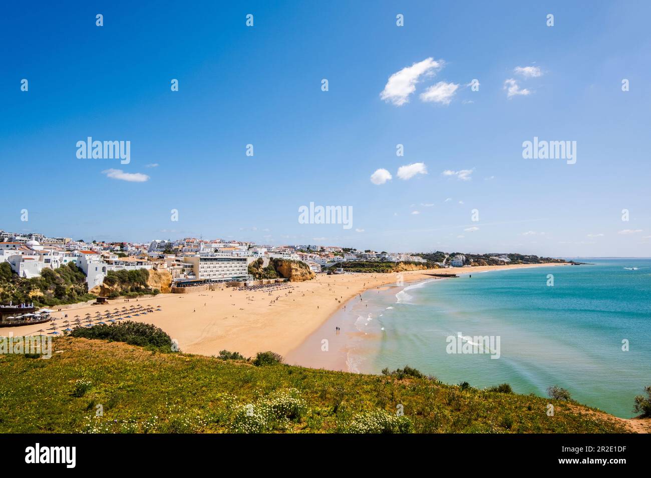 Awesome view of Albufeira Beach, panoramic view, blue sky , turistic ...