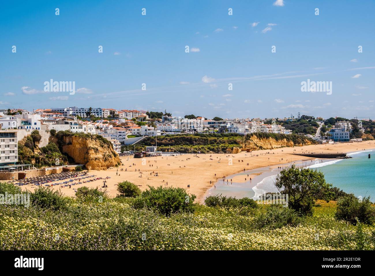 Awesome view of Albufeira Beach, panoramic view, blue sky , turistic ...