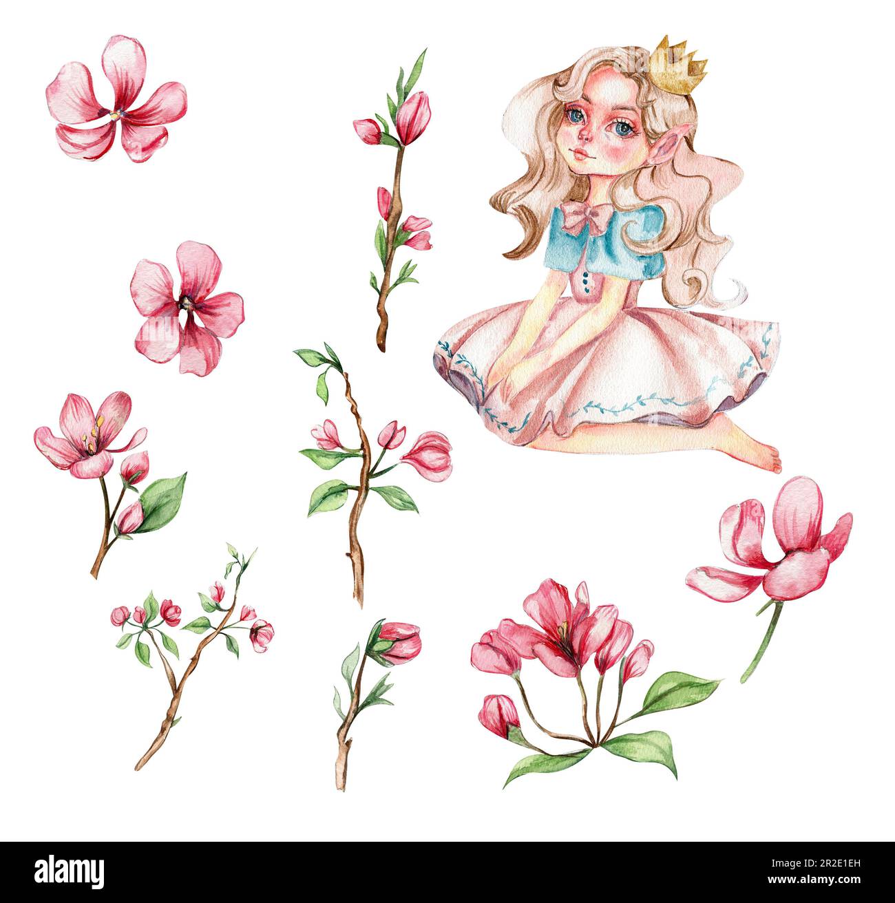 Flower fairy, little princess dressed in pink flower illustration. Cute ...