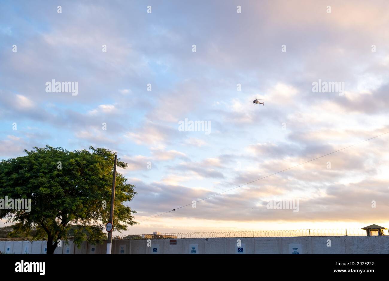 Sao Paulo, Brasil April 29, 2023. Helicopter flying over city Stock ...