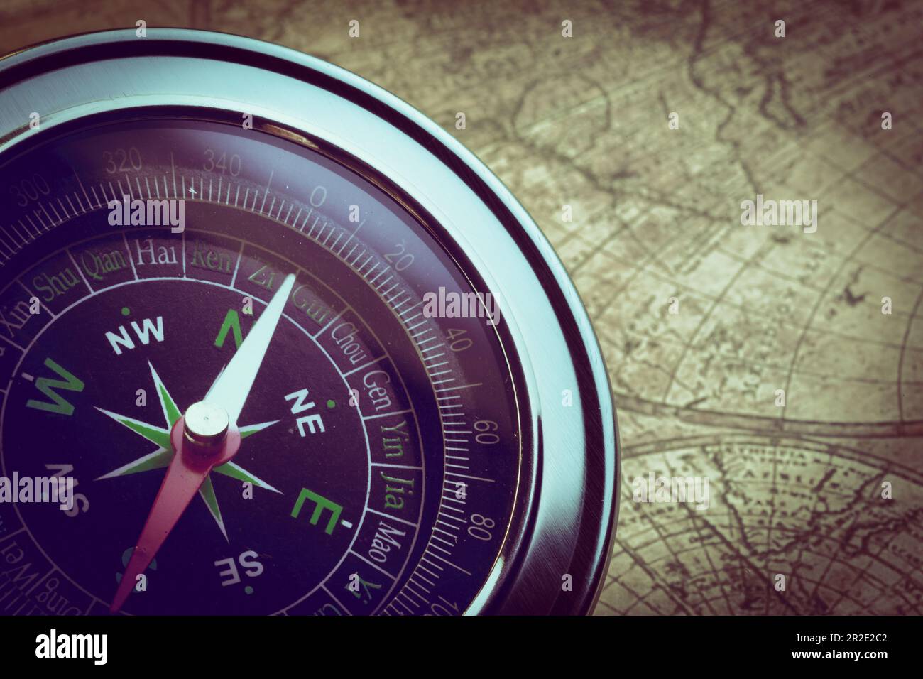 Old compass on vintage map Stock Photo - Alamy