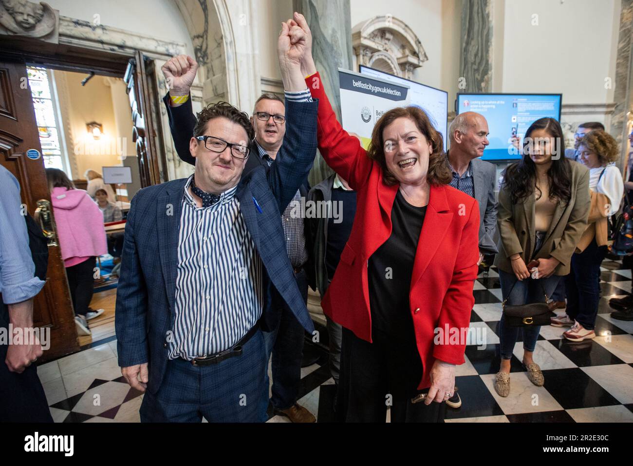 Geraldine McAteer, Sinn Fein candidate for Balmoral has her hand risen ...