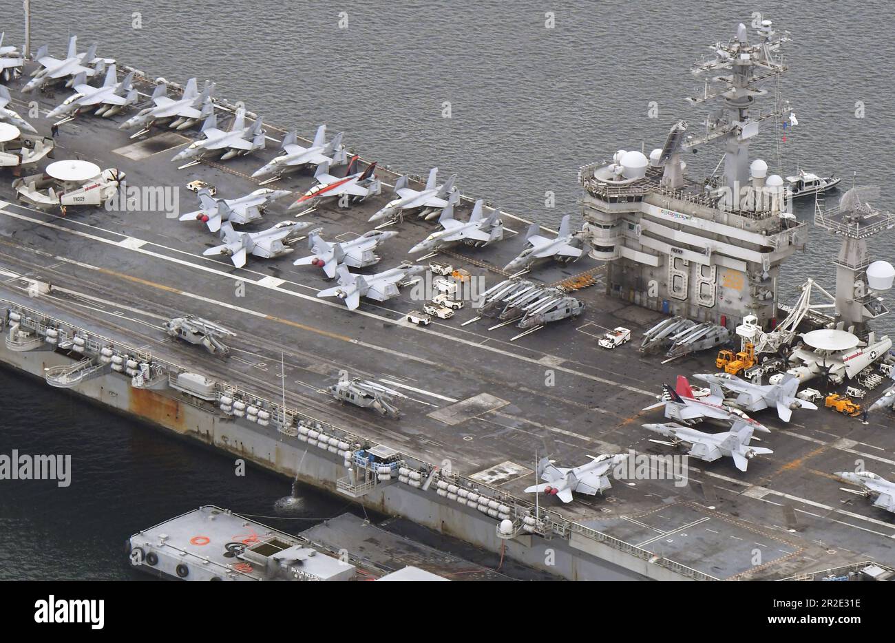 Photo shows the U.S. Navy aircraft carrier Nimitz making a port call at ...