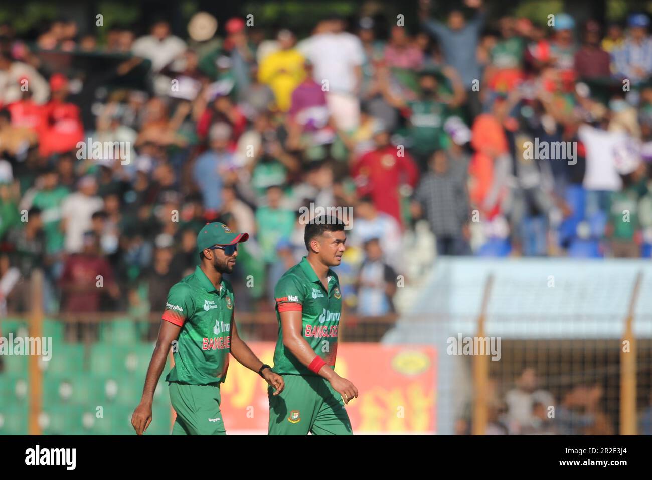 Bangladeshi fast bowler Ebadot Hossain (L) and Taskin Ahmed during the ...
