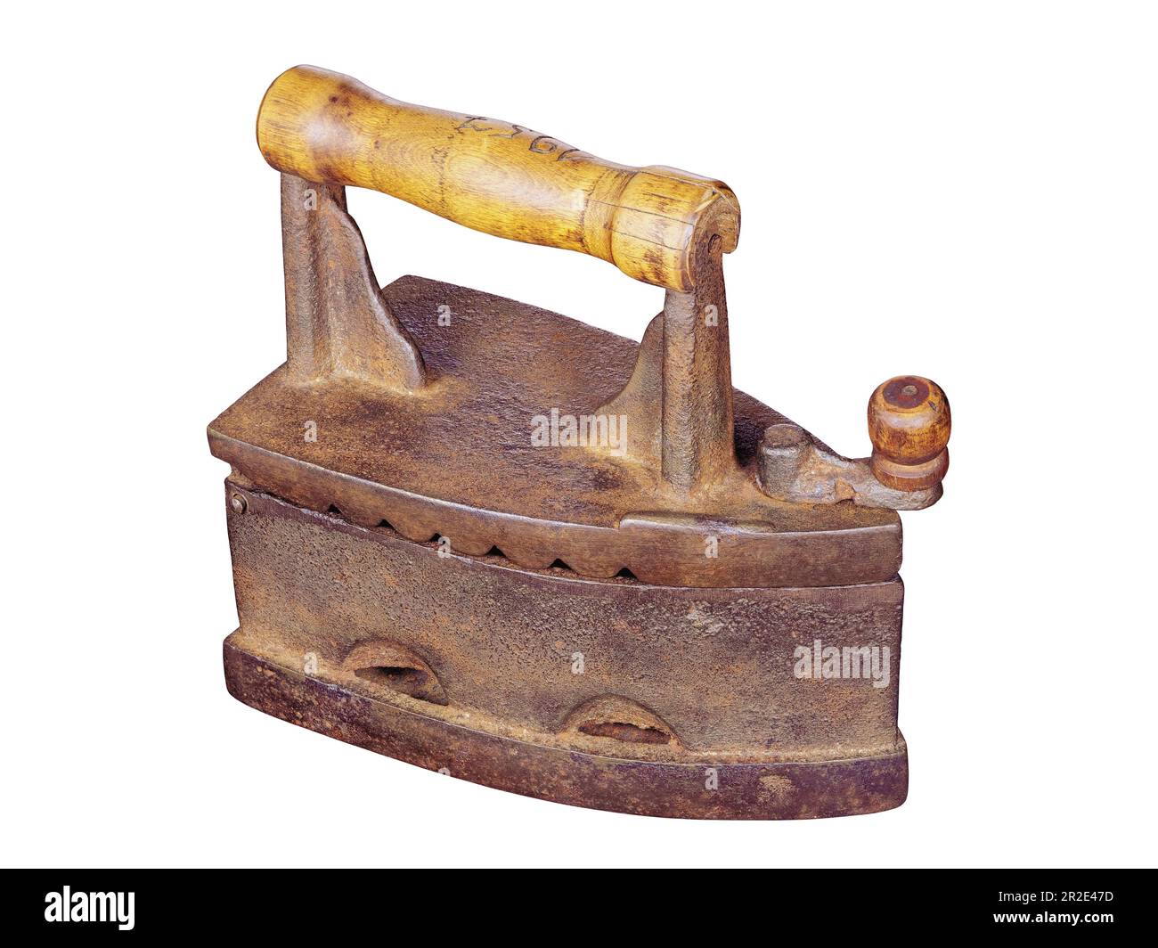 Antique rusty ironing iron close-up, isolated on white background Stock ...