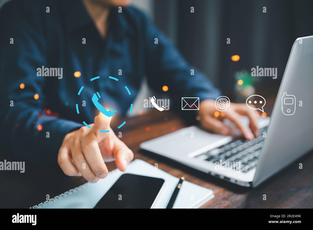 Customer support hotline contact us people connection concept. Web page ...