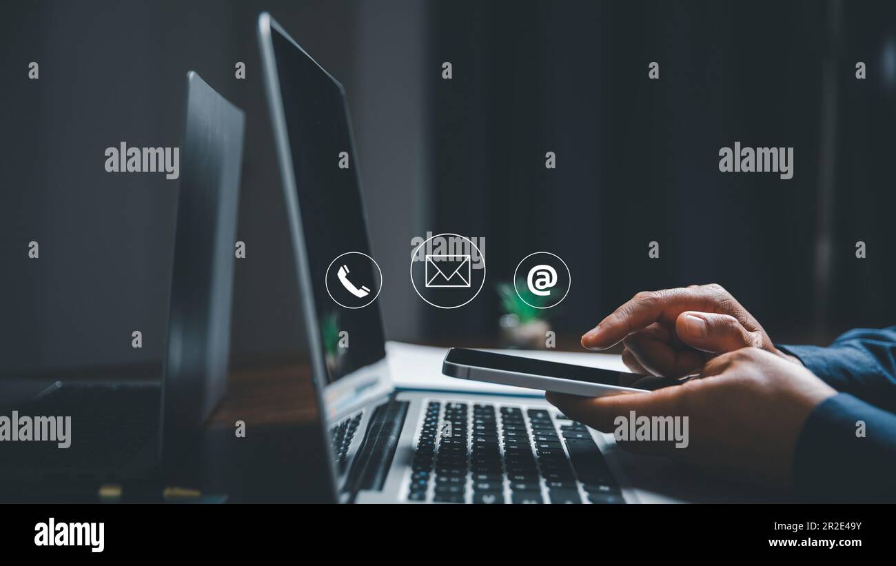 Customer support hotline contact us people connection concept. Web page ...