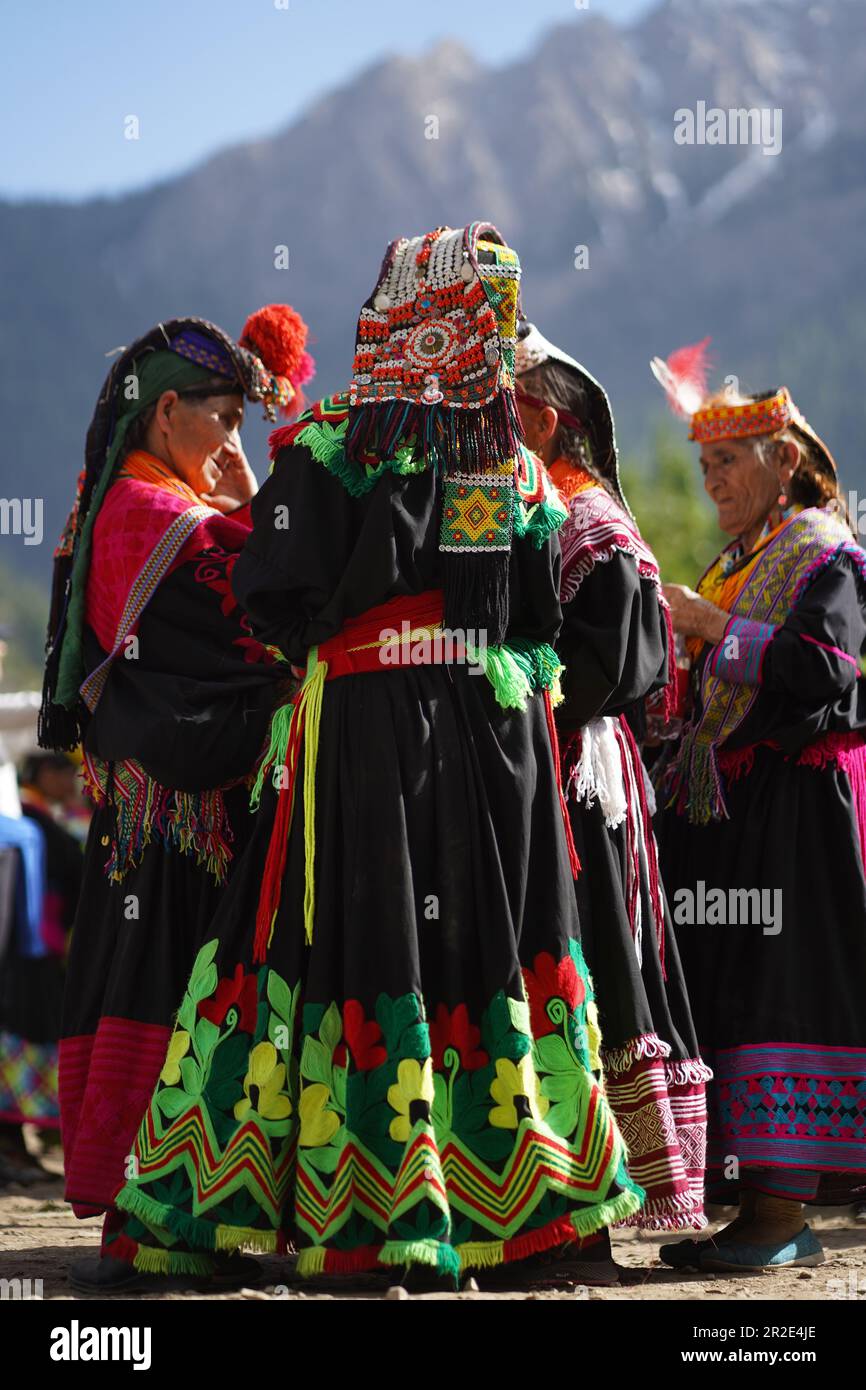 Bamburet, KPK,Pakistan - 05152023: Kalash women dressed in traditional ...