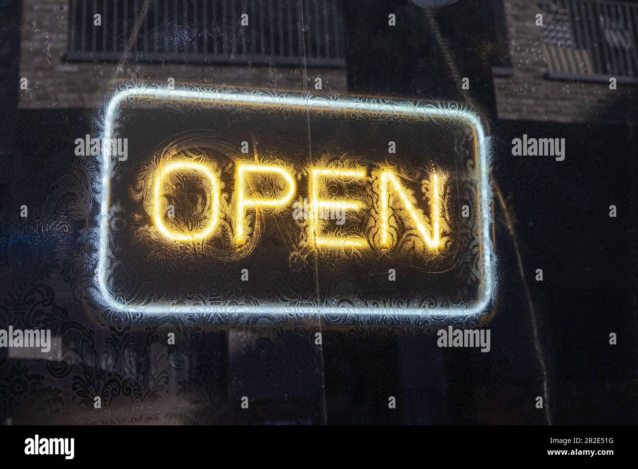open sign at a store in London Stock Photo - Alamy