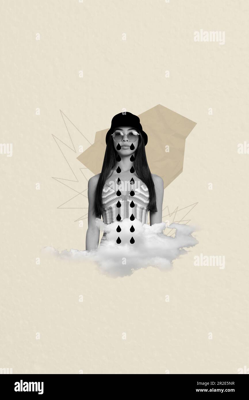 Vertical collage sketch image of upset stressed depressed girl dream ...