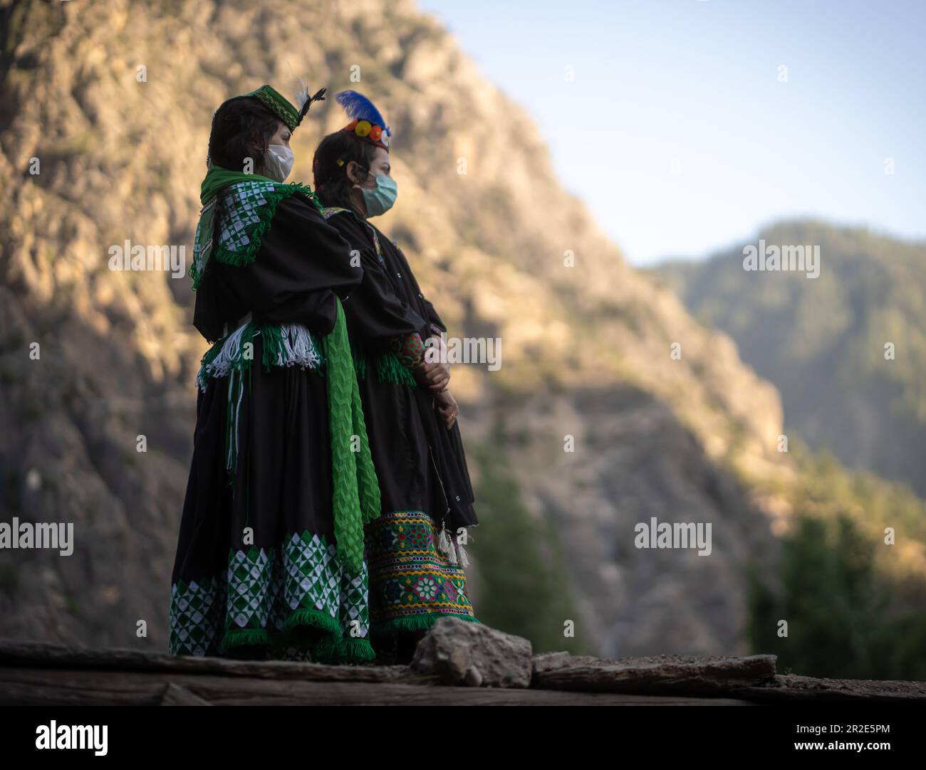 Bamburet, KPK,Pakistan - 05152023: Two Kalash women dressed in ...