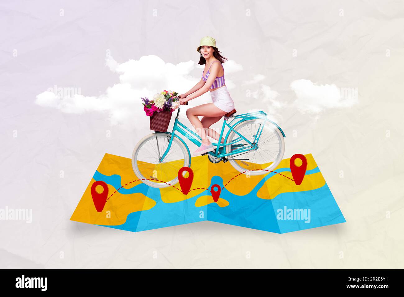 Collage advert poster pinup pop banner image of funky positive girl ...