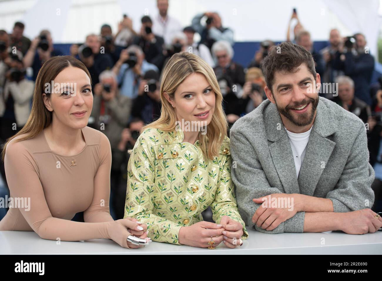Cannes, France. 19th May, 2023. Monia Chokri, Magalie Lepine Blondeau, Pierre-Yves Cardinal ...