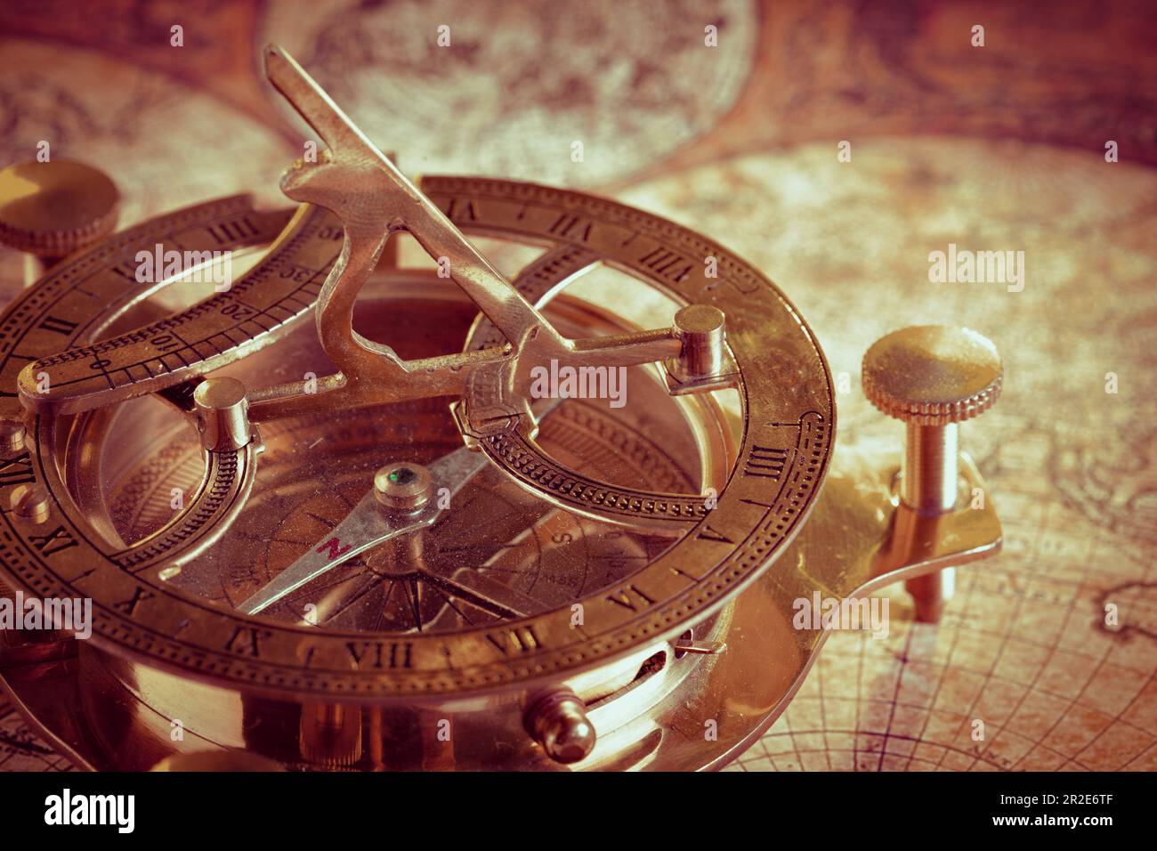 Old compass on vintage map Stock Photo - Alamy