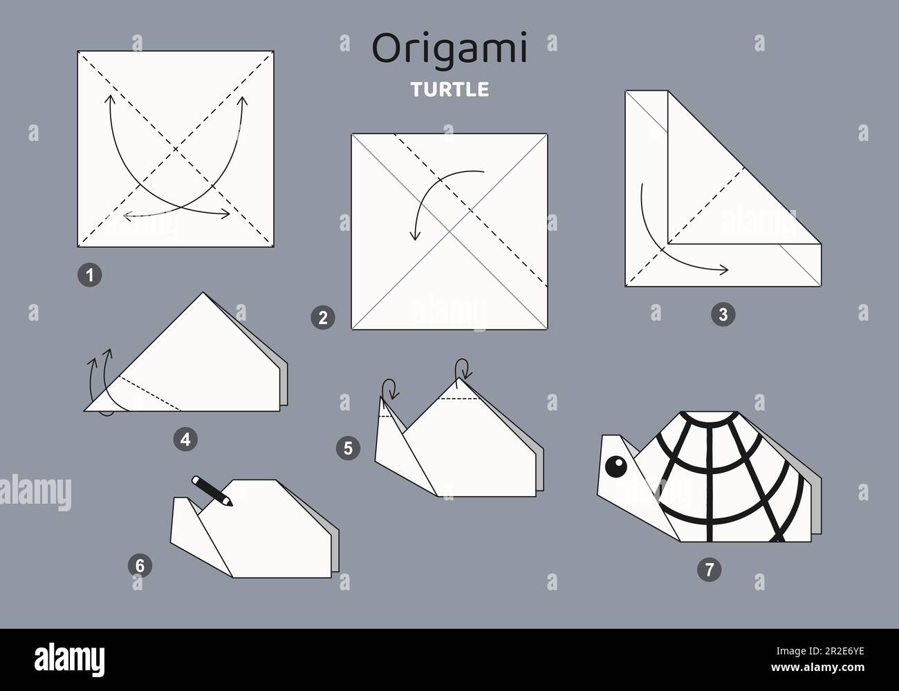 Origami tutorial for kids. Origami cute turtle Stock Vector Image & Art ...
