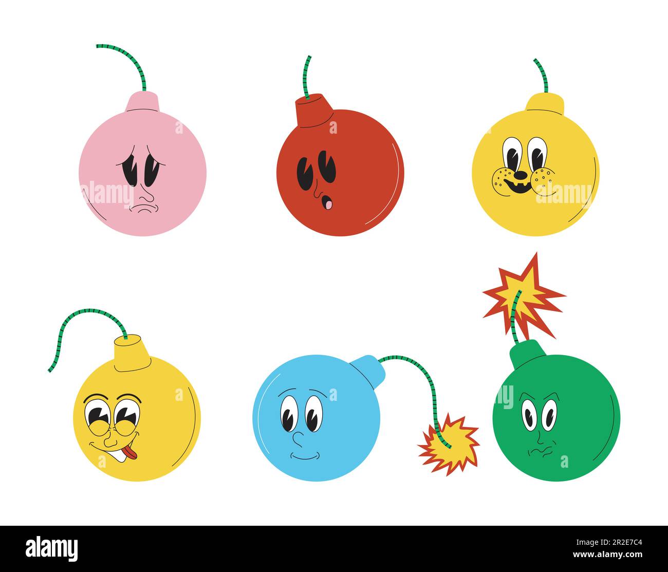 Crazy bomb, mascot character set. Doodle weapon sticker, dynamites with ...