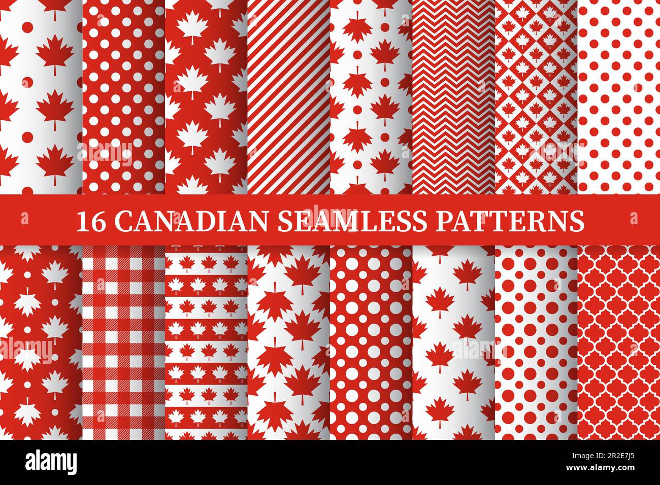 Canada Day seamless patterns set of 16. Canadian red maple leaves ...