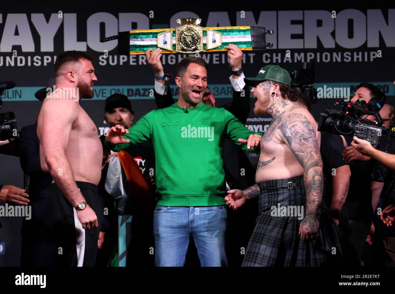 Jay McFarlane (right) and Thomas Carty during a weigh-in at The Round ...