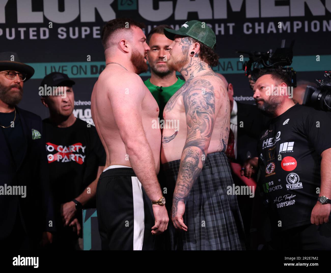 Jay McFarlane (right) and Thomas Carty during a weigh-in at The Round ...