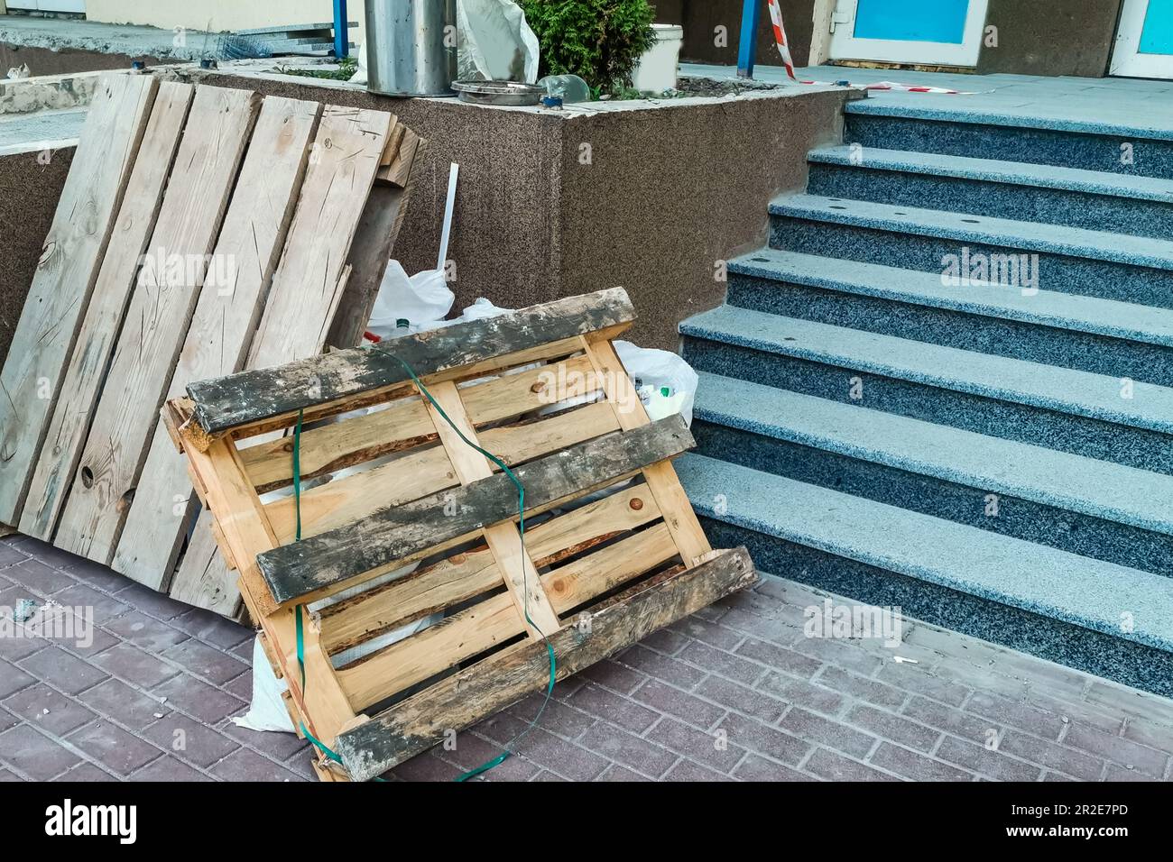 deteriorating exterior concrete staircase with rust stains and cracks ...