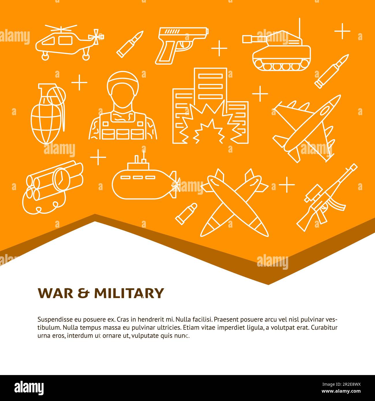 War and military banner in line style with place for text. Vector ...